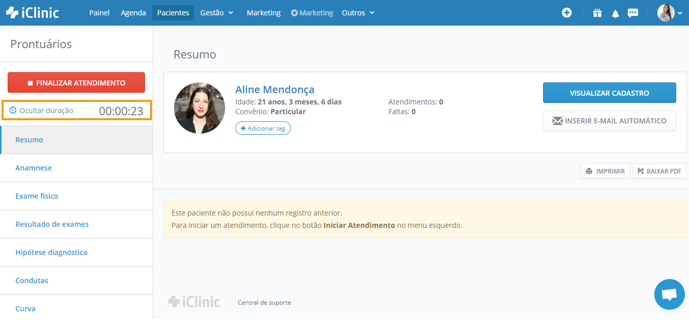 Iniciar atendimento no iClinic